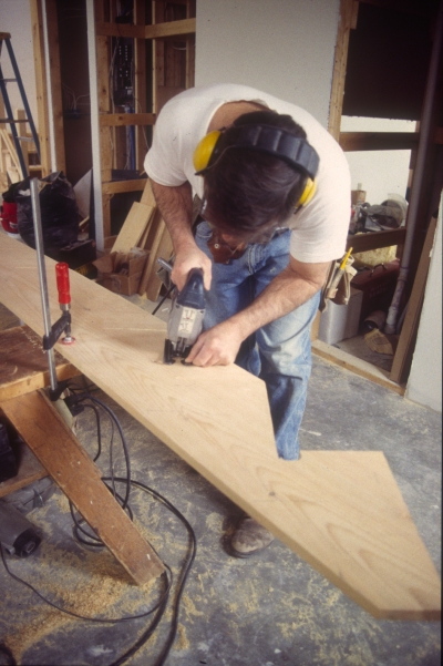 When all the steps are marked out, I break out the saw, and carefully ...